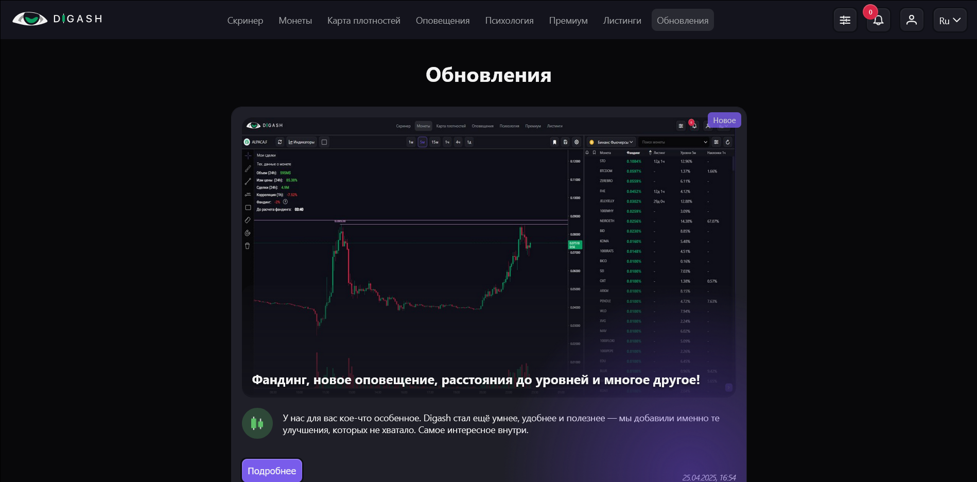 Дигашка Скринер: обзор сервиса Digash Live для трейдеров